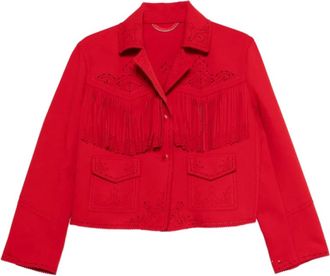 Ermanno Scervino Femme, Vestes, Rouge, Taille: 36 FR Veste &agrave; franges et d&eacute;coupes laser
