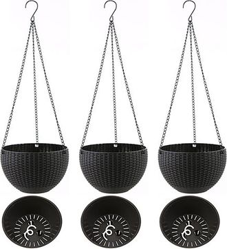 ZhuiKun Hängende Blumentöpfe aus Kunststoff mit Abflussloch Hängender Pflanzkorb Blumenampel Hängetopf Hängeampeln für Innen Draußen - Schwarz - DZ,3Pcs - S