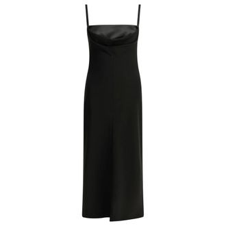 Max Mara Robe mi-longue en satin &agrave; col b&eacute;nitier et fines bretelles - Femme - Robes - Noir - Taille: 38 FR