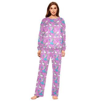 Alaza Ensemble de pyjama en polaire pour femme, motif teckel, chiot adoré, vêtements de détente à manches longues, vêtements de nuit 2 pièces, pyjama thermi
