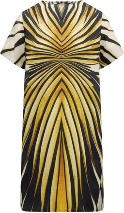 Roberto Cavalli Femme, Robes, Jaune, Taille: 34 FR Ray Of Gold Print Silk Mini Dress