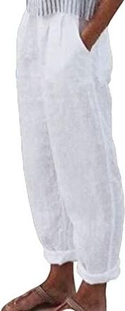Generic Pantalon Large en Lin Femme L&eacute;ger Ete Leger Fluide Pantalon en Lin pour Femmes Large &Agrave; Taille &Eacute;lastique D&eacute;contract&eacute; avec Poches Jupe Culotte Femme Flu