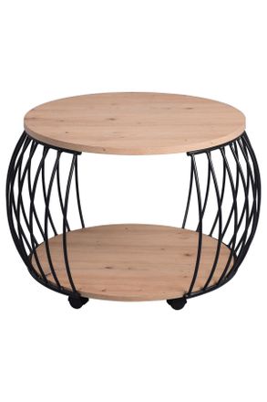 Livetastic Couchtisch Couchtisch, Schwarz, Eiche Artisan, Metall, Holzwerkstoff, rund, Rollen, rund, 72x47x72 cm, rostfrei, Holzm&ouml;bel, Holztische, Couchtische Ho