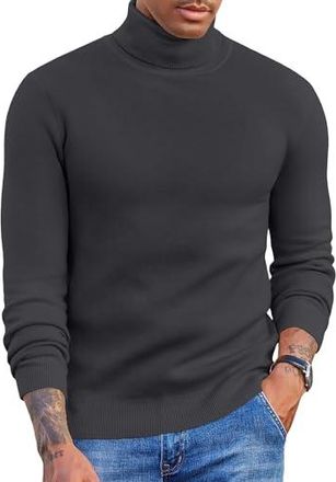 Coofandy Col Roulé Homme Pulls Maille Fine Polaire Slim Pull Hiver Chaud Col Montant pour Homme Basique Casual Business Gris foncé XL