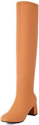 Generic Bottes dhiver en tricot extensible &agrave; bout rond et talon bloc pour femme, marron, 38.5 EU