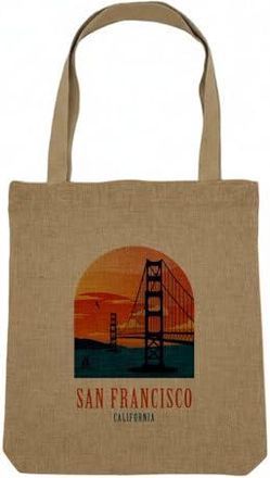 Fabulous Sac Shopping Tote Bag Aspect Lin - San Francisco California Pont Golden Gate Illustration Etats Unis - Sac de Courses Toile Epaisse 360g Beige Naturel