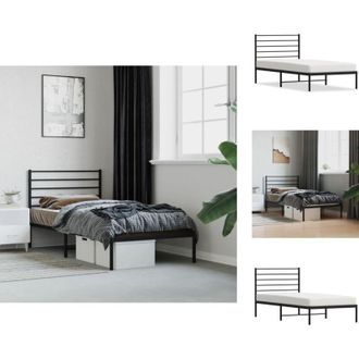 vidaXL Bettgestell mit Kopfteil Metall Schwarz 90x200 cm - Metallbettfundament - Doppelbett - Boxspringrahmen - Schwarzes Bettgestell - Schlafzimmerm&ouml;bel