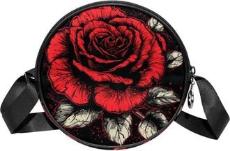 Generic Sac &agrave; bandouli&egrave;re Circle pour femme, petit sac &agrave; bandouli&egrave;re rouge et noir avec fermeture &eacute;clair, bretelles r&eacute;glables, sac &agrave; main rond d&eacute;contract&eacute; pou