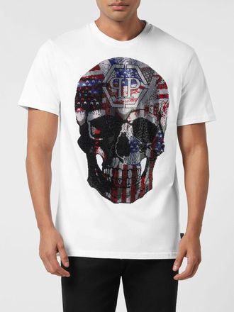 Philipp Plein T-Shirt aus Baumwolljersey mit Totenkopf-Print und Strass-Logo