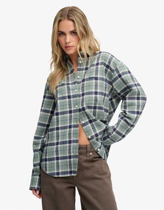 Superdry kariertes Flanellhemd mit Relaxed Fit in hellem Jadegr&uuml;n