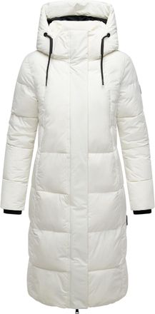 Marikoo Damen Langer Wintermantel warmer Steppmantel mit abnehmbarer Kapuze und magnetischen Details Chumanii XVI Off White Gr. M