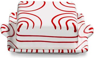 Gmundner Keramik Butterdose Gr&ouml;sse: l= 16.5 cm x b= 12 cm x h= 5.7 cm Rotgeflammt Geschirr, handgemacht in &Ouml;sterreich