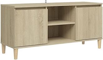 vidaXL Meuble TV avec Pieds en Bois Massif, Armoire de Télévision avec 2 Compartiments, Meuble Télé avec Rangement Salon, Scandinave, Chêne Sonoma