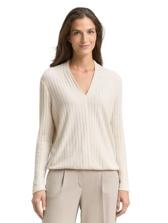Tom Tailor Damen 1048936 Cosy Langarmshirt mit V-Ausschnitt, 36844-Sand Stone Beige Melange, XL