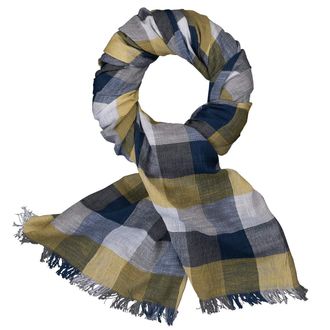 Lindenmann Schal Herren blau/Herren-Schal d&uuml;nn 100% Baumwolle, Herren-Schal blau-gelb