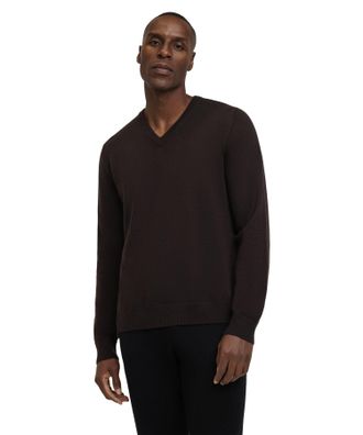 Falke Herren Pullover Basic Lambswool V-Neck M Pu Wolle elegant klassisch f&uuml;r Business und Freizeit mit V-Ausschnitt 1 St&uuml;ck, Braun Dark Brown 5230, M