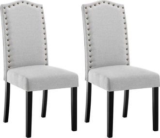 Woltu Lot de 2 Chaises Salle à Manger en Lin WOLTU, Chaise de Cuisine avec Dossier Haut, Chaise Salon Rembourré, Gris Clair