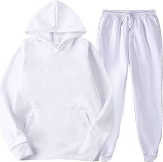 Minetom Survêtement Homme Ensemble Jogging Unisexe Sweats À Capuche Et Sport Pantalons Automne Hiver Gym Jogging Sportswear Tenue De Couple A Blanc S