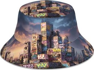 Generic Chapeau De Seau Unisexe Impression De Ville Chapeau De Plage Mode &Agrave; Large Bord Bonnet Soleil, pour De P&ecirc;che, La Randonn&eacute;e, Sports, 56-58cm