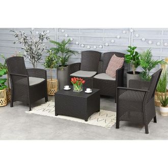 Dmora Lounge-Set f&uuml;r den Au&szlig;enbereich t, Gartenm&ouml;bel-Set mit Kissen, Lounge-Set f&uuml;r den Innenbereich in Rattan-Optik, 100 % Made in Italy, Anthrazit - Dmora