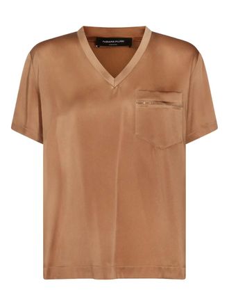 Fabiana Filippi pocket V-neck T-shirt - Braun