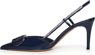 Valentino Garavani Femme, Chaussures, Bleu, Taille: 38 1/2 EU VLogo Signature Escarpin Slingback en cuir verni 80 mm
