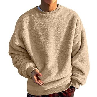 Generic Pull pour homme sans capuche - Avec col rond - T-shirt dext&eacute;rieur moelleux &agrave; manches longues - Col rond - Pull de transition - Coupe droite - Haut con