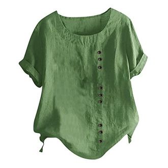 Generic T-shirt pour femme - Col rond - Manches courtes - Mode - Fleurs - Chemisier pour femme, Vert arm&eacute;e., 5XL