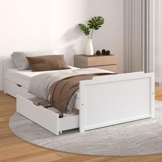 vidaXL Cadre de lit avec tiroirs Blanc Bois de pin massif 90x200 cm