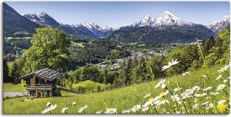 Artland Wanddeko Leinwand Bilder Wandbild 100x50 cm Alpen Landschaft Berge Wald Gebirge Wiese Sommer Natur T1QL