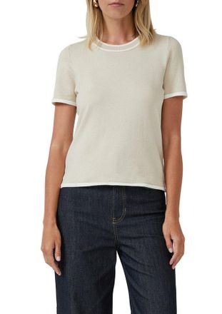 s.Oliver Black Label Kurzarmpullover Feinstrick, Rundhals mit kontrastfarbenen B&uuml;ndchen