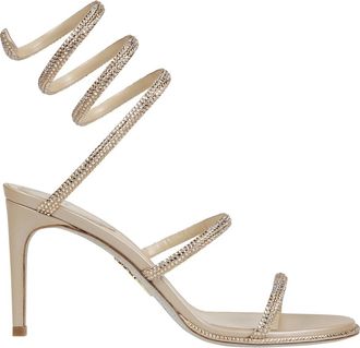 Rene Caovilla Femme, Chaussures, Beige, Taille: 39 1/2 EU Sandales Beige &agrave; Spirale avec Cristaux Faits Main