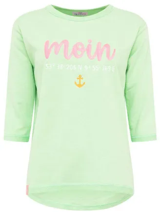 Zwillingsherz 3/4-Arm-Shirt Moin mit Moin Stickerei und Anker, ausgefranste Kanten