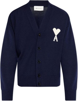 Ami Homme, Pulls, Bleu, Taille: 3XL Cardigan avec logo