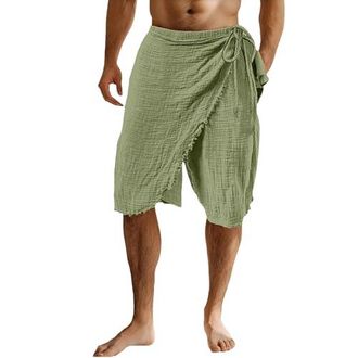 Generic Short Plage Homme - Short Lin Homme &Eacute;t&eacute; Respirant Pantalon Courte Couleur Unie Pantalon Stretch Coton Trousers Taille Elastique Lacets Trousers DExt&eacute;r