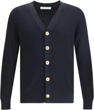 Brunello Cucinelli Homme, Pulls, Noir, Taille: M Cardigan en Laine C&ocirc;tel&eacute;e