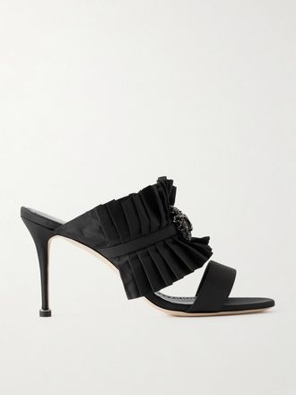 Manolo Blahnik Mules En Soie À Plis Et À Ornements Danteuil 90 - Noir