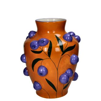 HD Collection Woonexpress Vase Blueberry - Keramik - Orange/Lila - 26x30x26 cm (BxHxT) - 3D Fruit Vase - Wasserdicht