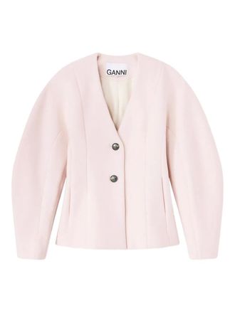 Ganni veste boutonn&eacute;e &agrave; col v - Rose