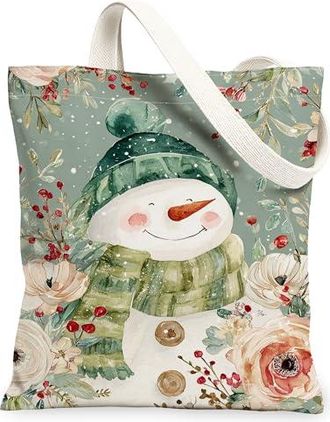Generic Sacs fourre-tout en toile motif bonhomme de neige dhiver, sacs d&eacute;picerie r&eacute;utilisables, vintage, l&eacute;gers et lavables, toile pour ext&eacute;rieur, voyage, pla