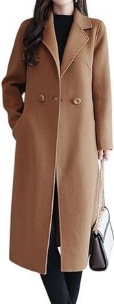 Generic Formal Coat for Evening Dresses Winter Double Breasted Long Overcoat Classic Trench Coat Casual Notch Lapel Outwear Yellow 3X Large