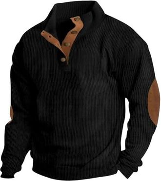 Generic Sweat Shirt en Velours côtelé à Manches Longues pour Homme, Pull décontracté à col Montant et Boutons 1/4, idéal pour lautomne