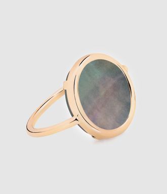 Ginette NY Bague Baby Disc Nacre Noir Or Rose