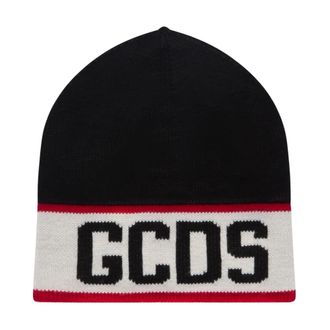 GCDS Schwarze Wolljacquard-Beanie-M&uuml;tze - - Accessories - unisex - Schwarzk - ONE SIZE