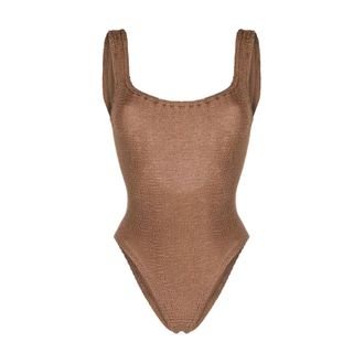Hunza G Femme, Maillots de bain, Brun, Taille: ONE Size Maillot de bain une pi&egrave;ce en maille chocolat m&eacute;tallis&eacute;