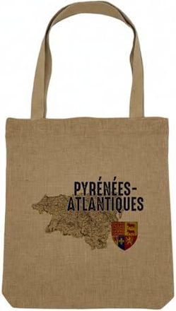 Fabulous Sac Shopping Tote Bag Aspect Lin - Pyr&eacute;n&eacute;es Atlantiques 64 D&eacute;partement Pau Carte Ancienne Rare - Sac de Courses Toile Epaisse 360g Beige Naturel Cabas