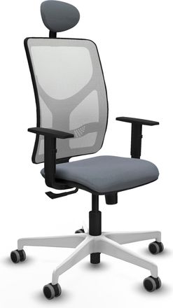 Piqueras y Crespo Schreibtischstuhl, wei&szlig; und grau, mit 1D-Armlehnen, h&ouml;henverstellbarer Lendenwirbelst&uuml;tze und festem Kopfteil, ausgestattet mit 3 Positionen und Schne