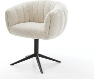 DELIFE Drehstuhl Jada-Flex Teddystoff Beige Fu&szlig;kreuz Schwarz 360&deg; drehbar Wippfunktion Taschenfederkern, Esszimmerst&uuml;hle