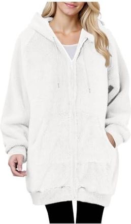 Generic Vestes pour femmes 2026 Veste &agrave; capuche en polaire douce avec fermeture &eacute;clair - Coupe ample - Pull dext&eacute;rieur d&eacute;contract&eacute; et chaud - Manteau doubl&eacute; p