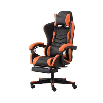 Generic Verstellbarer Gaming-B&uuml;rostuhl mit hoher R&uuml;ckenlehne, Fu&szlig;st&uuml;tze, Kopfst&uuml;tze und Lendenwirbelst&uuml;tze, Blau-Wei&szlig;